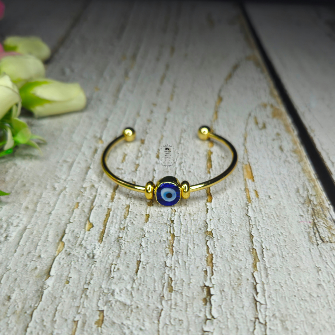 Evil Eye Golden Bangle Bracelet – Healing Aura Crystals